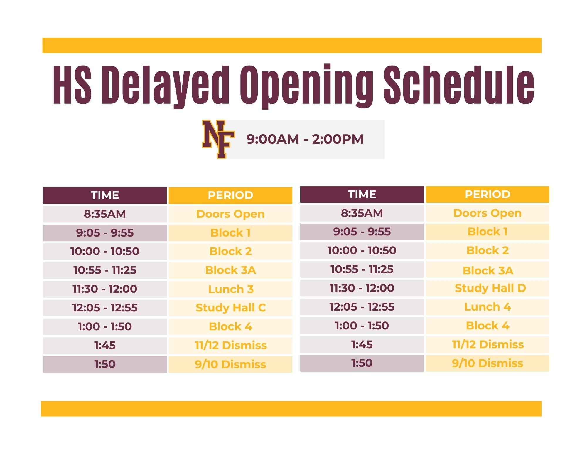New Foundations | School Schedules